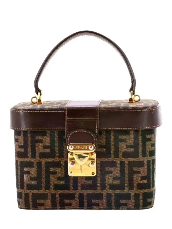Fendi Vintage Lock Top Handle Vanity Zucca Satchel - Brown