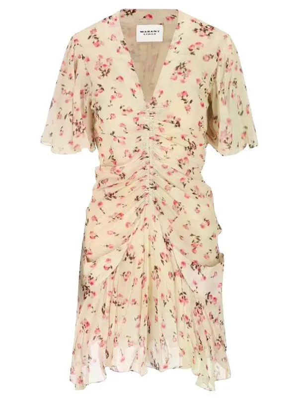 Isabel Marant Floral-print Ruched Midi Dress - Neutrals