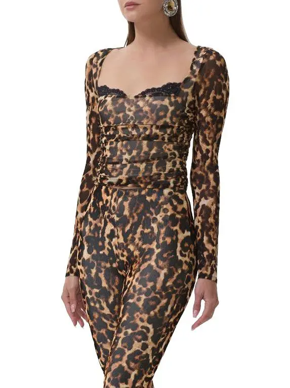 AFRM Marcello Leopard Print Mesh Top - Winter Animal
