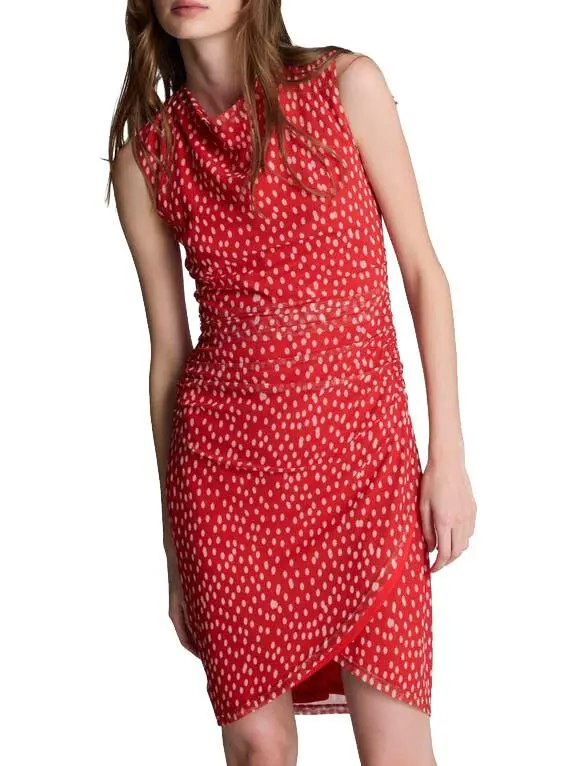 KENNETH COLE Polka Dot Sleeveless Mesh Minidress - Lava Red/oyster