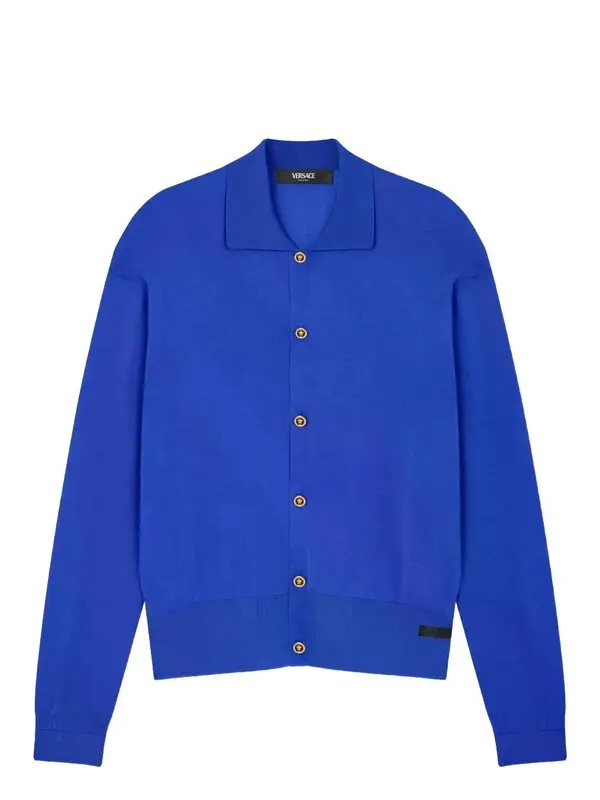 Versace Buttoned Collared Cardigan - Blue
