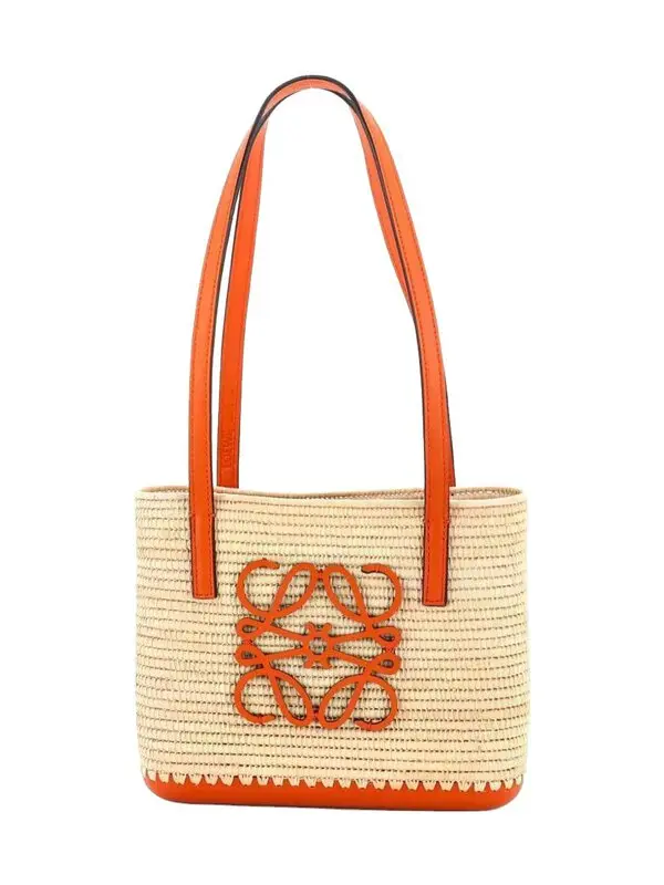 Loewe Square Basket Woven Raffia And Leather Mini Tote Bag - Neutrals