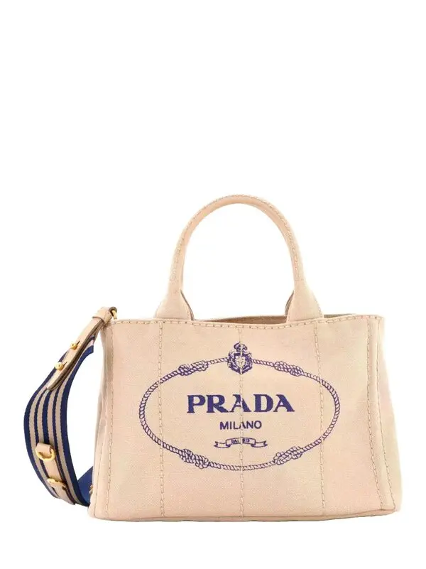 Prada Canapa Convertible Canvas Mini Tote Bag - Neutrals