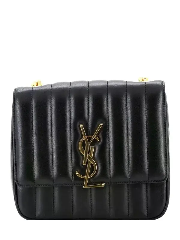 Saint Laurent Vicky Vertical Quilted Leather Medium Crossbody Bag - Black