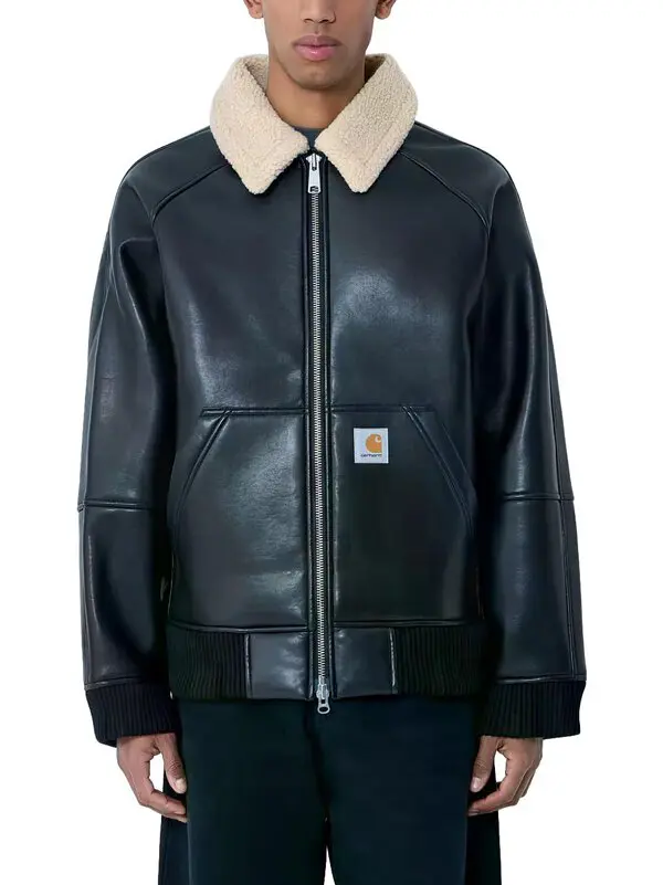 Carhartt Work In Progress Shearling Collar Leather Jacket - Black