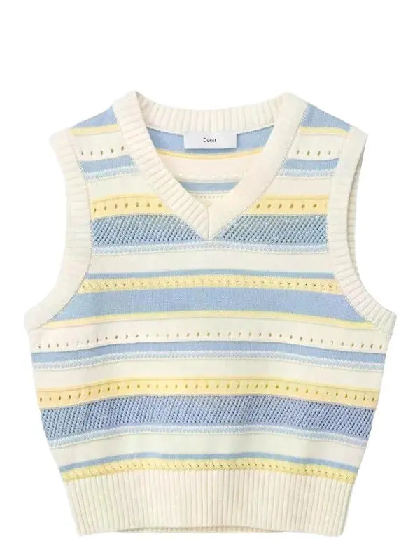 DUNST Striped V-neck Knit Vest - Yellow