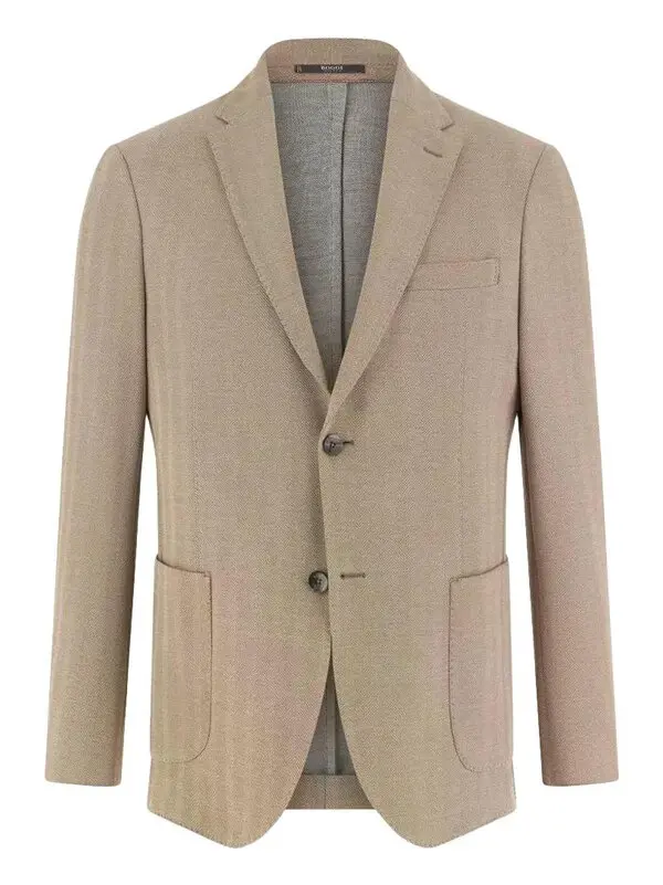 Boggi Milano Herringbone Patch Pocket Jacket - Neutrals