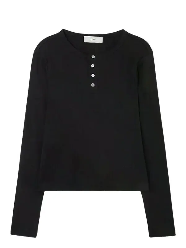 DUNST Buttoned Long-sleeve T-shirt - Black