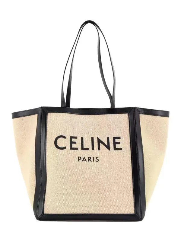 Celine Vertical Cabas Tote Canvas With Leather Large Shoulder Bag - Neutrals