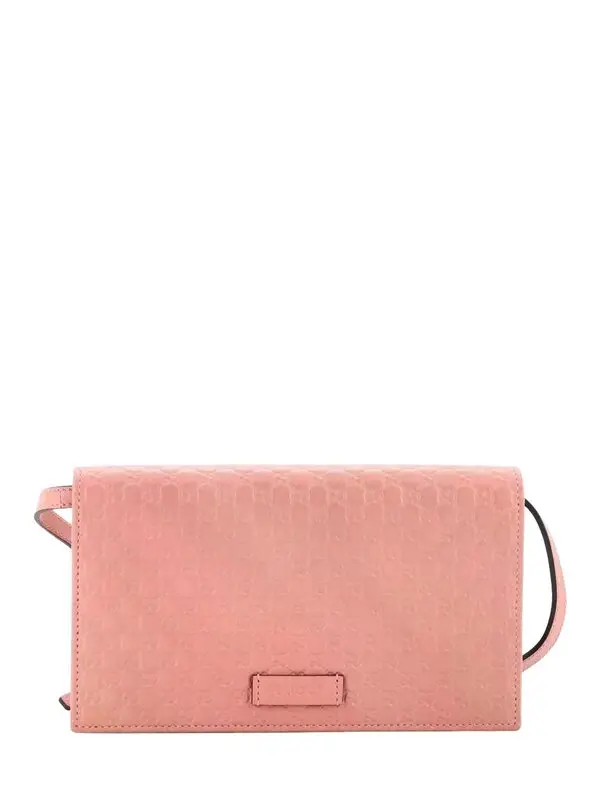 Gucci Wallet On Strap Microissima Leather Crossbody Bag - Pink