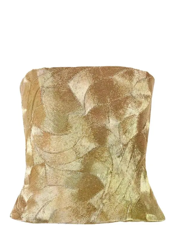 Carolina Herrera Metallic Embroidered Bustier Top - Gold
