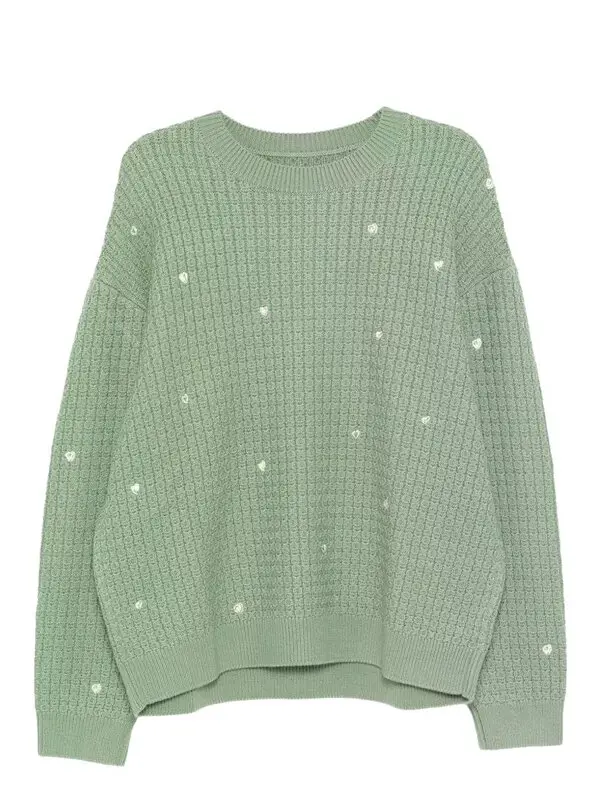 CROQUIS Heart-embroidered Sweater - Green