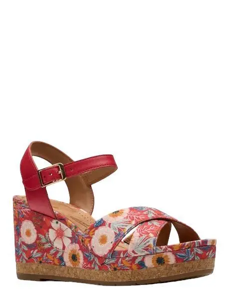Clarks Floral Wedge Sandal - Red Print