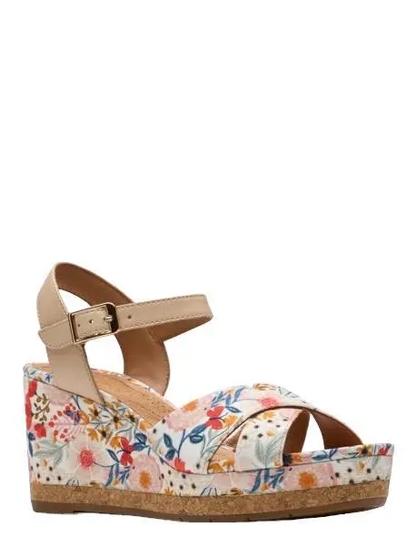 Clarks Floral Wedge Sandal - White Print