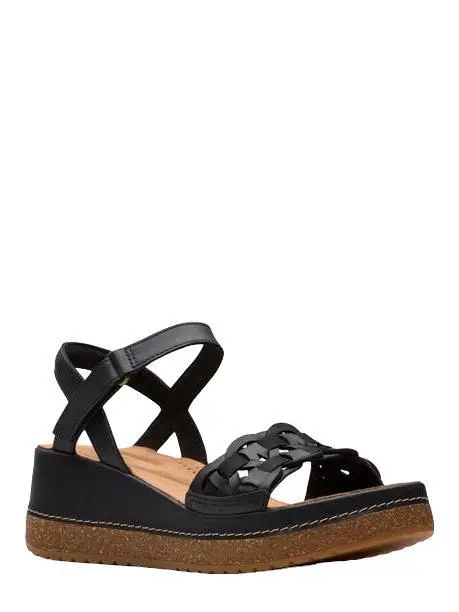 Clarks Kassanda Wedge Sandal - Black Leather