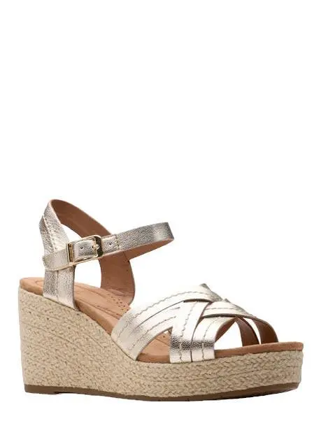 Clarks Sabina Platform Wedge Sandal - Champagne