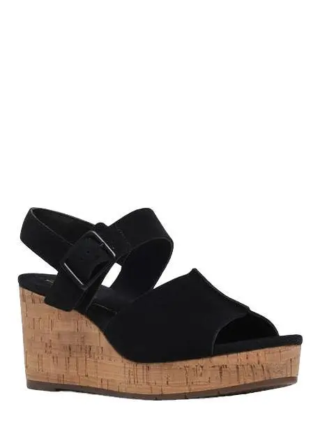 Clarks Sabina Dream Platform Wedge Sandal - Black Suede