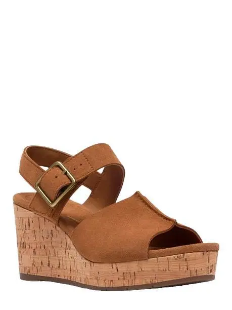Clarks Sabina Dream Platform Wedge Sandal - Tan Suede