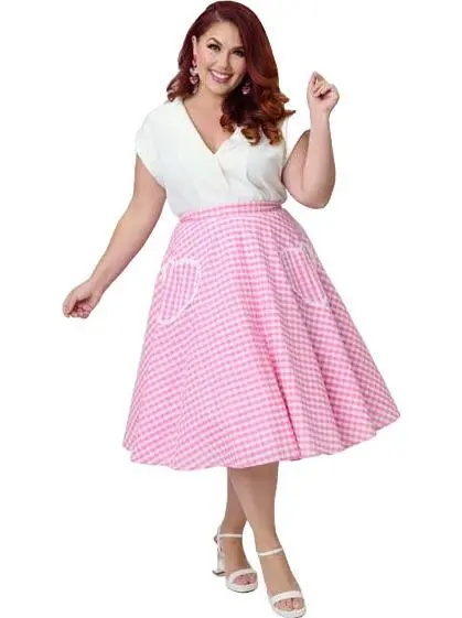 Unique Vintage Sally Swing Skirt - Pink Gingham Print