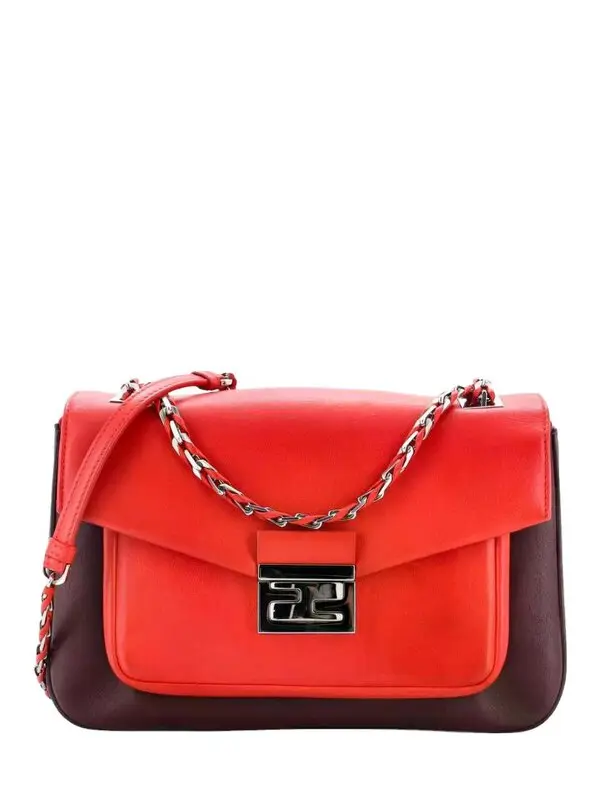 Fendi Baguette Flap Bag Leather Medium Shoulder Bag - Red