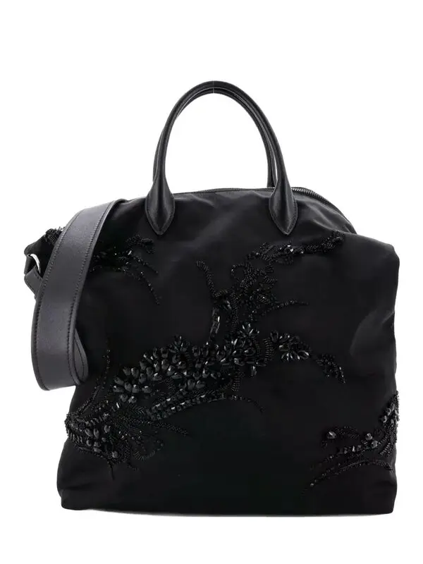 Prada Convertible Beaded Tessuto Medium Tote Bag - Black