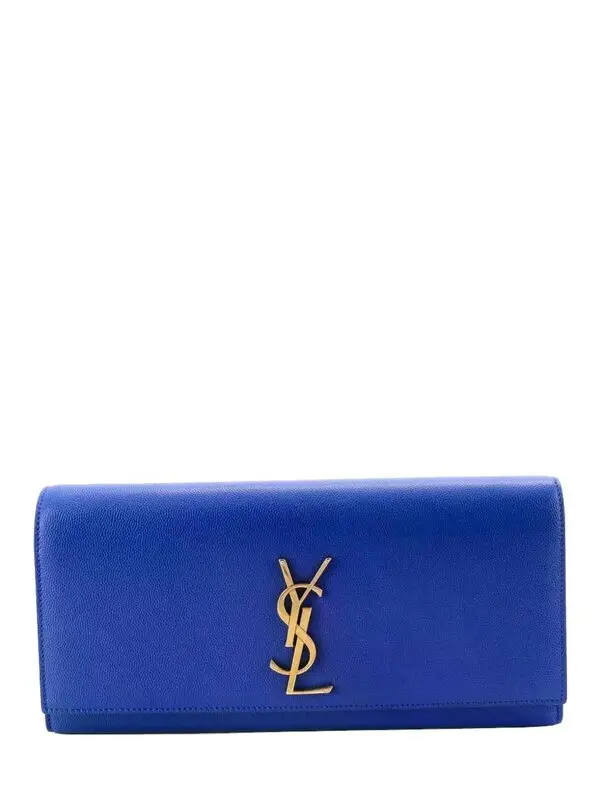 Saint Laurent Classic Monogram Leather Long Clutch - Blue