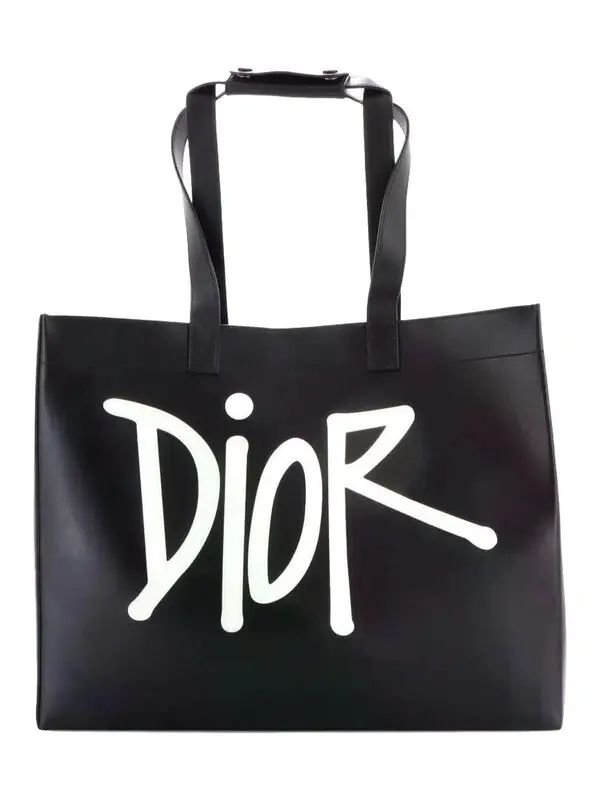 Dior X Shawn Stussy D- Leather Large Tote Bag - Black
