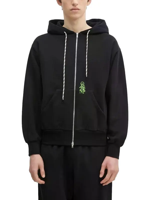 Aries Embroidered Zip-up Hoodie - Black
