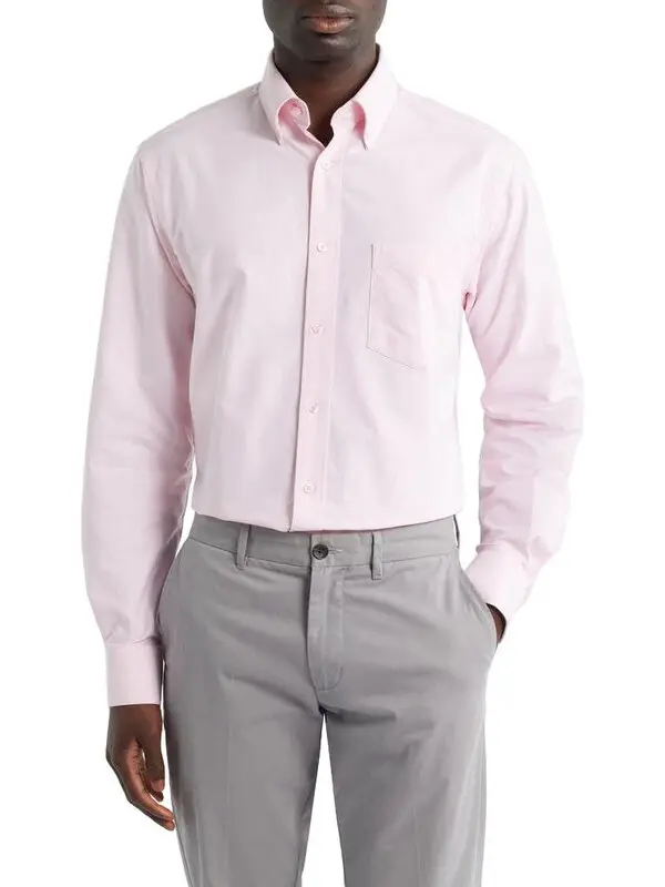 EAGLE Regular Fit Solid Cotton Button-down Oxford Shirt - Pink