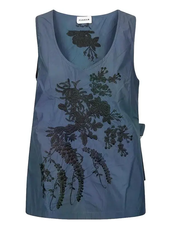P.a.r.o.s.h Floral-embroidered Top - Blue