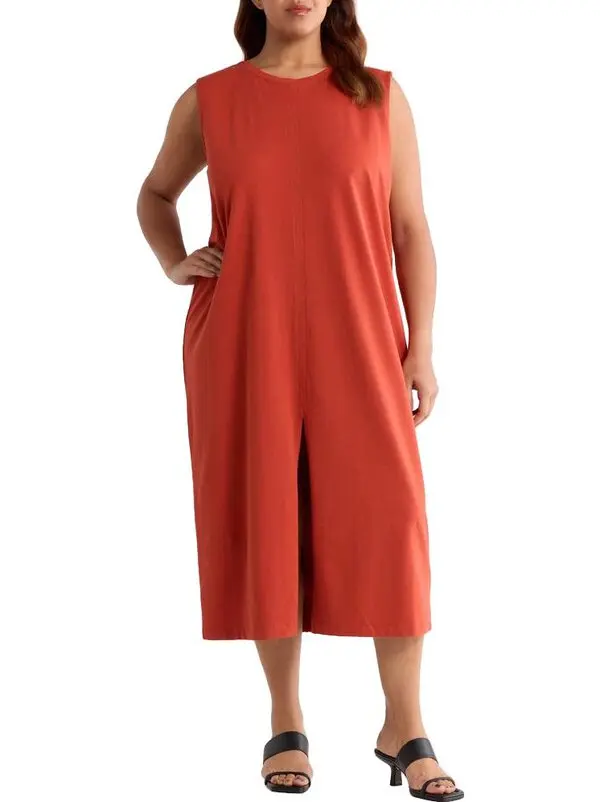 Eileen Fisher Sleeveless Stretch Cotton Jersey Midi Dress - Blood Orange