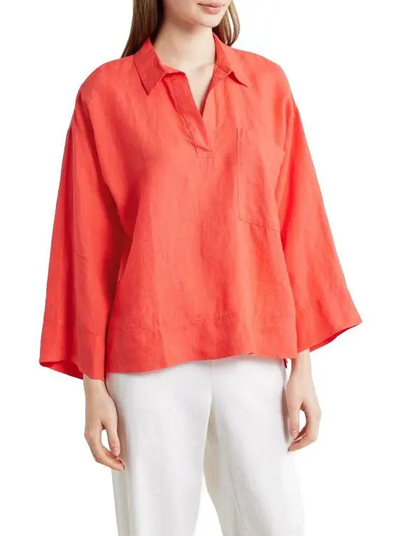 Eileen Fisher Organic Linen Popover Top - Watermelon