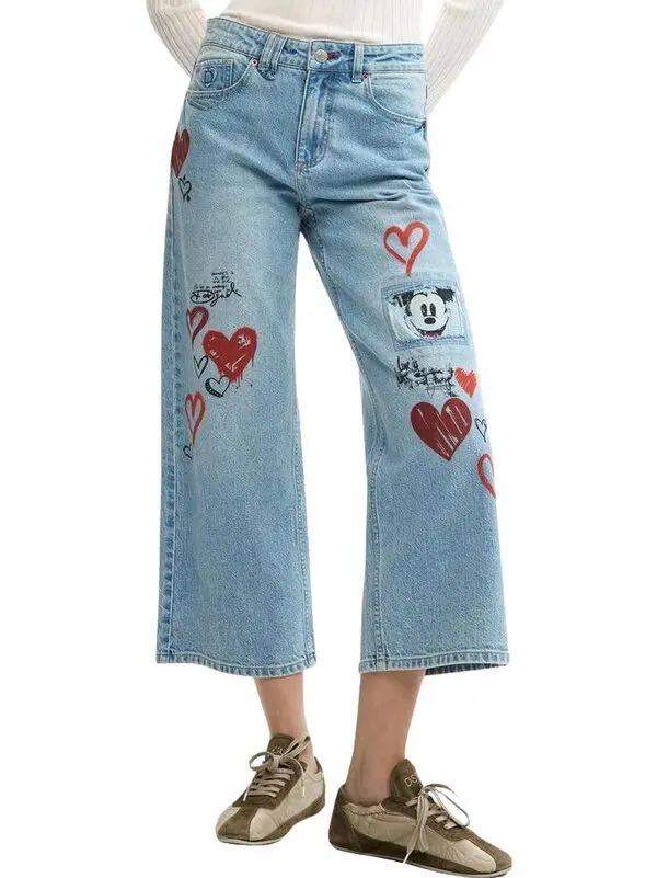 Desigual Printed Wide-leg Jeans - Medium Blue