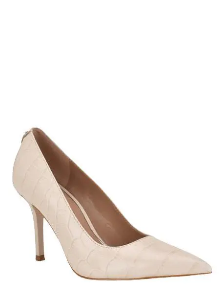 Guess Pointy-toe Pump With Croc Embossed Detail - Ivory