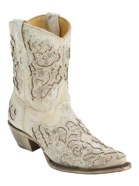 CORRAL Glitter Inlay Western Boots - White/bone