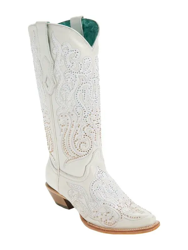 CORRAL Crystal And Embroidered Western Boots - White