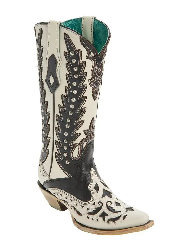 CORRAL Studded Overlay Western Boots - White/black