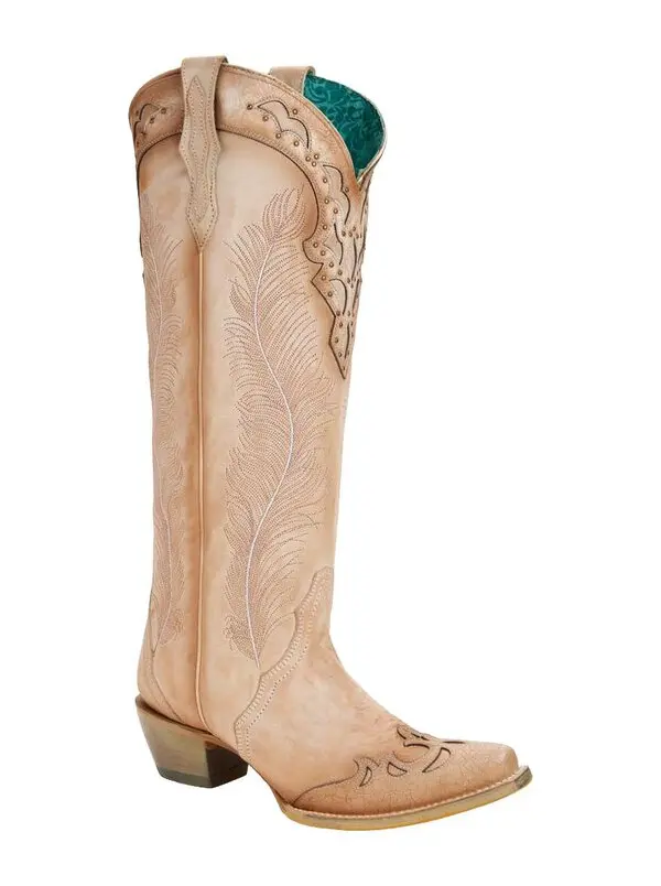 CORRAL Feather Embroidered Western Boots - Sand