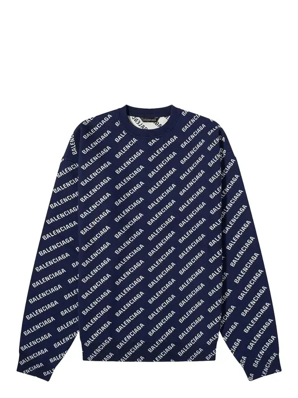 Balenciaga All Over Logo Crewneck Sweater - Blue