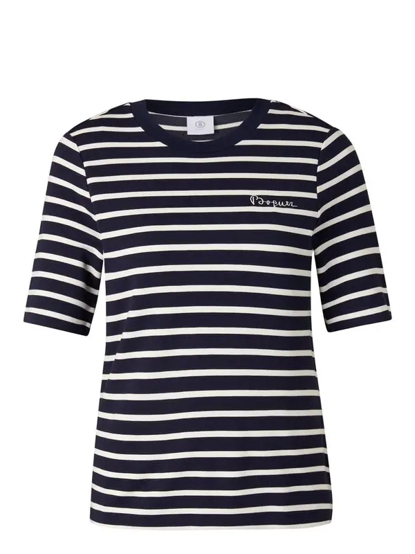 Bogner Striped T-shirt With Embroidered Logo - Navy Blue/off-white