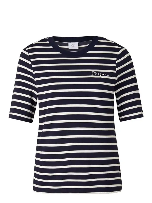Bogner Striped T-shirt With Embroidered Logo - Navy Blue/off-white