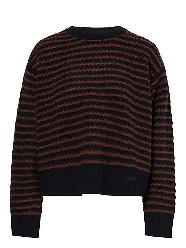 GANNI Striped Wool And Cotton Jumper - Chocolate Plum