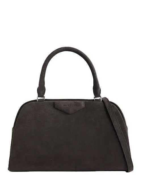 Givenchy Antigona East-west Medium Suede Shoulder Bag - Dark Grey Silver