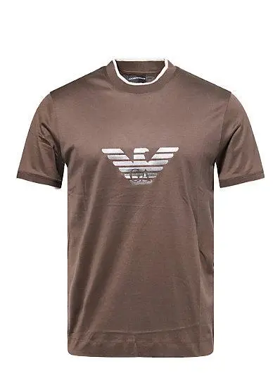 Emporio Armani Eagle-embroidery Short-sleeves Woven T-shirt Xxl - Mud