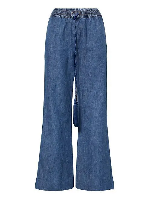 Valentino Garavani Drawstring Wide-leg Denim Trousers - Medium Blue Denim