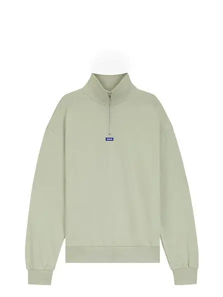 Hugo Logo-patch Quarter-zip Cotton-terry Sweatshirt - Open Green