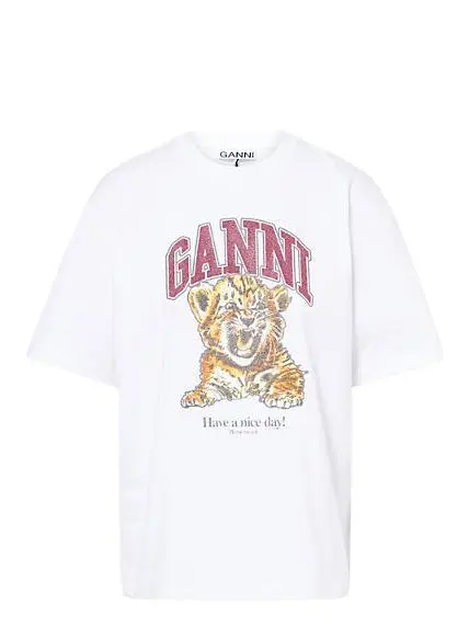 GANNI Tiger-print Cotton-jersey T-shirt - Bright White