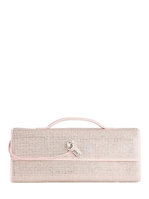 Bottega Veneta Andiamo Crystal-embellished Leather Clutch - Rose-palladio
