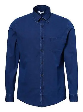 Sunspel Long-sleeves Button-down Cotton-poplin Shirt - Indigo
