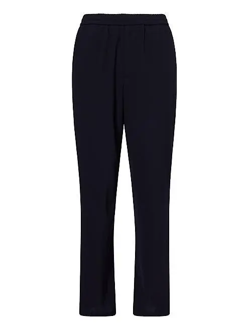 Giorgio Armani Drawstring Straight-leg Wool Trousers - Dark Navy